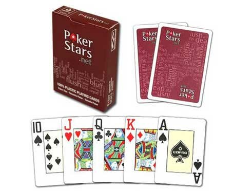 Карты для покера POKER STARS красные пластиковые 100%, 54 штуки