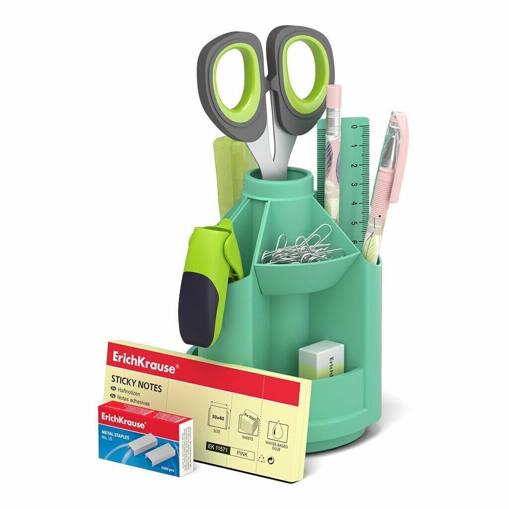 Подставка органайзер с наполнением 10 предметов "Mini Desk. Powder" зеленая