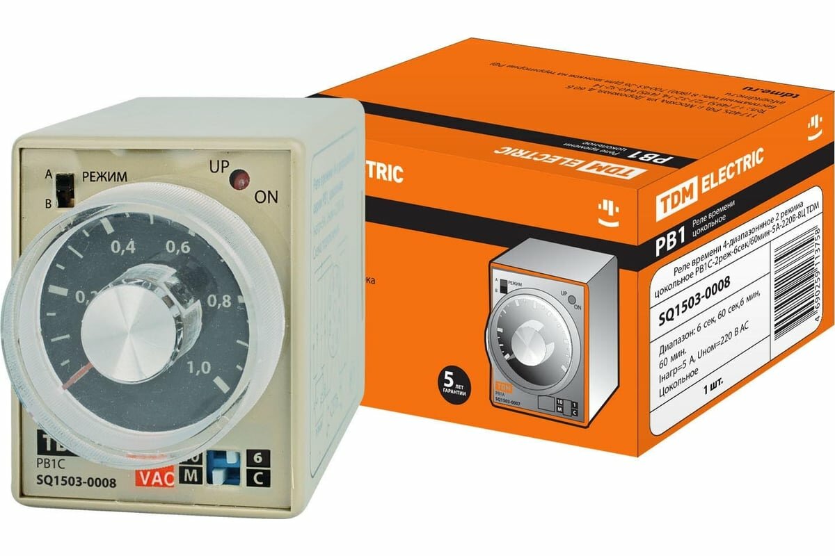 TDM РВ1С-2реж-6сек/60мин 5А 220В 8Ц SQ1503-0008 реле времени с двумя режимами