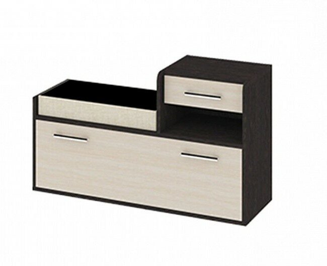 Тумба-обувница Юнис Дуб молочный 8622/ Венге Цаво 3354 NEW 130x36x52 см, коричневый Фиеста