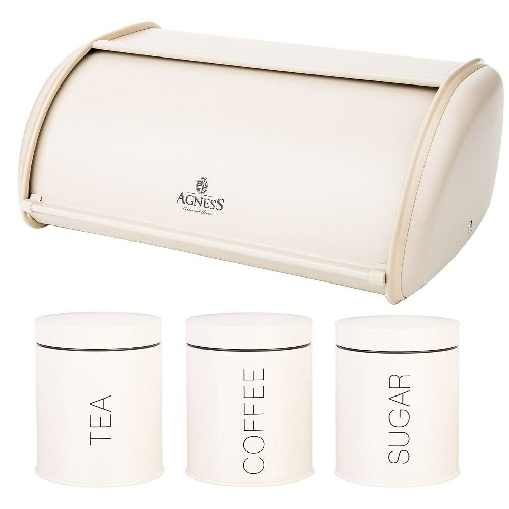 Уценка Хлебница agness "Velour" металл.35,5х23х14,5 см с 3-мя банк. д/сып. прод. d10 см , выс12 см , 950 мл