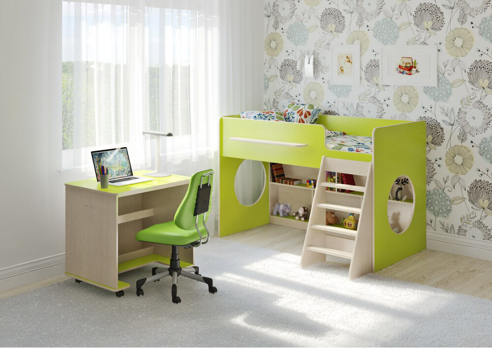 Детская кровать Л-22.2 Дуб Молочный Лайм