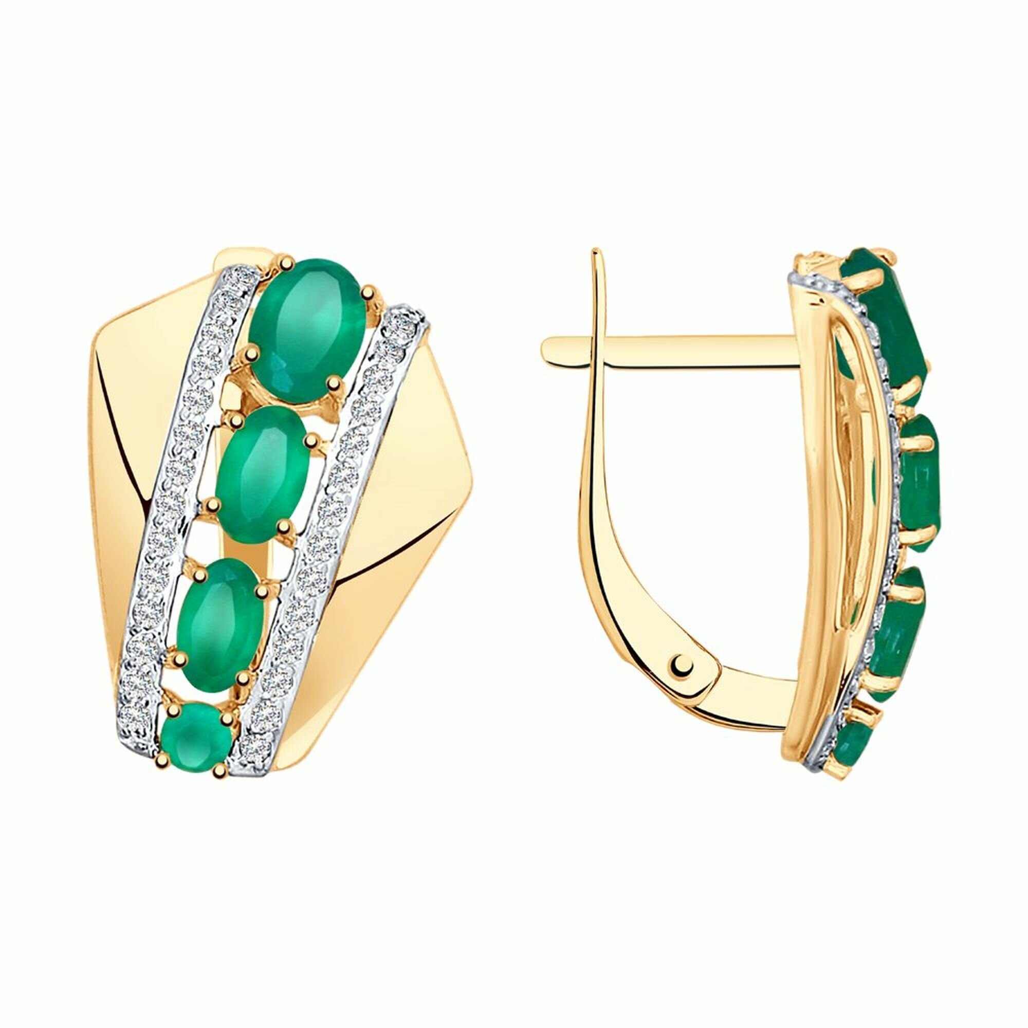 Серьги, красное золото, 585 проба, фианит, агат