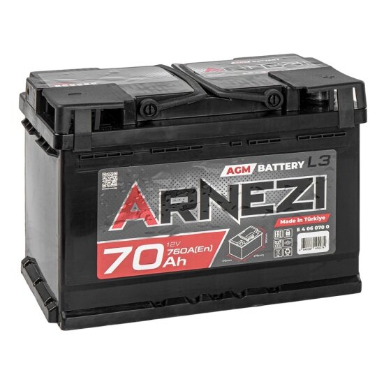 Аккумулятор Arnezi AGM Start-stop L3, 278x175x190, обратная полярность, 70 Ач