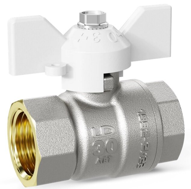 Кран шаровой латунный LD Pride 47.20. В-В. Б Ду 20 Ру 40 бабочка (white), арт. LD 47.300.20 W