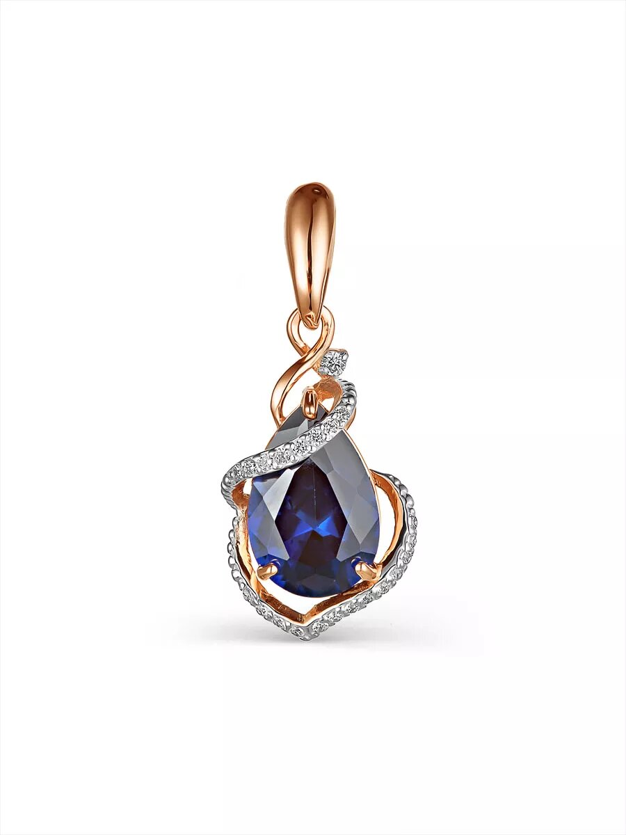 Подвеска, красное золото, 585 проба, сапфир синтетический, сапфир, бриллиант