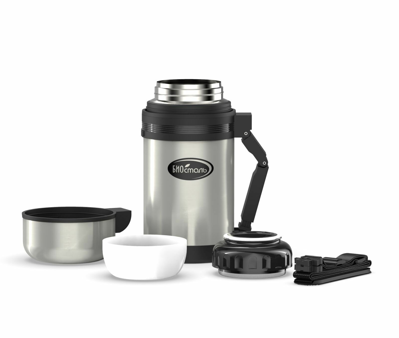 Термос Biostal 1 литр универсальный с ручкой и ремнем для переноски, NG-1000-1