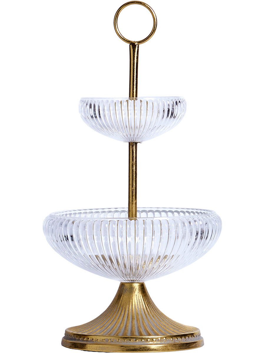 Блюдо двухъярусное Glasar 26х26х50 см, железо и стекло