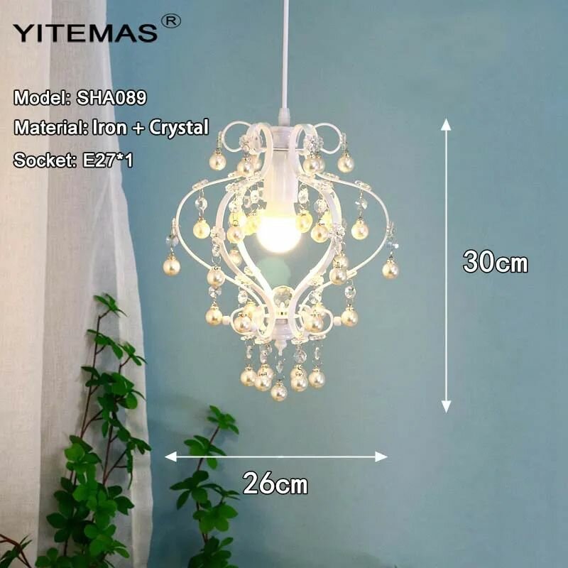 Стеклянная каменная люстра в форме капли воды, белая подвесная лампа диаметром 26 см, высота 30 см, спальня принцессы для девочек -J