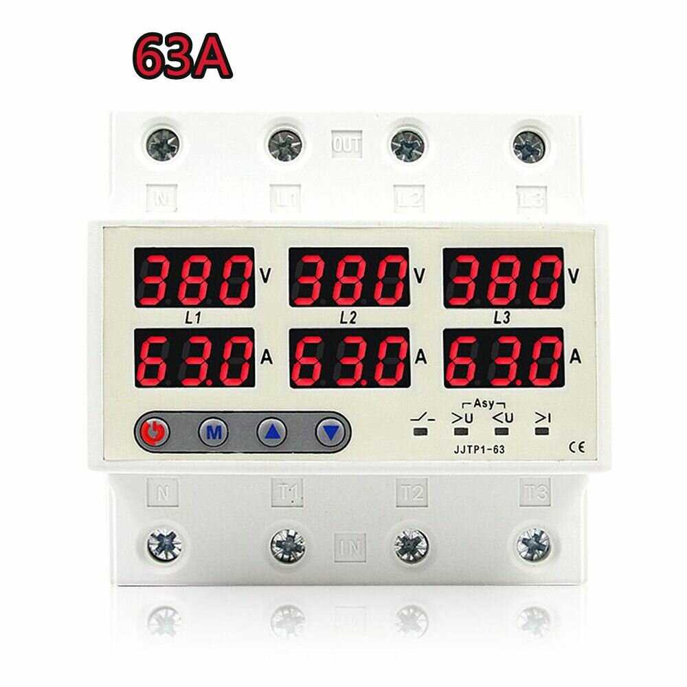 Реле напряжения с защитой от перегрузки по току, Трехфазные, 380V/63A