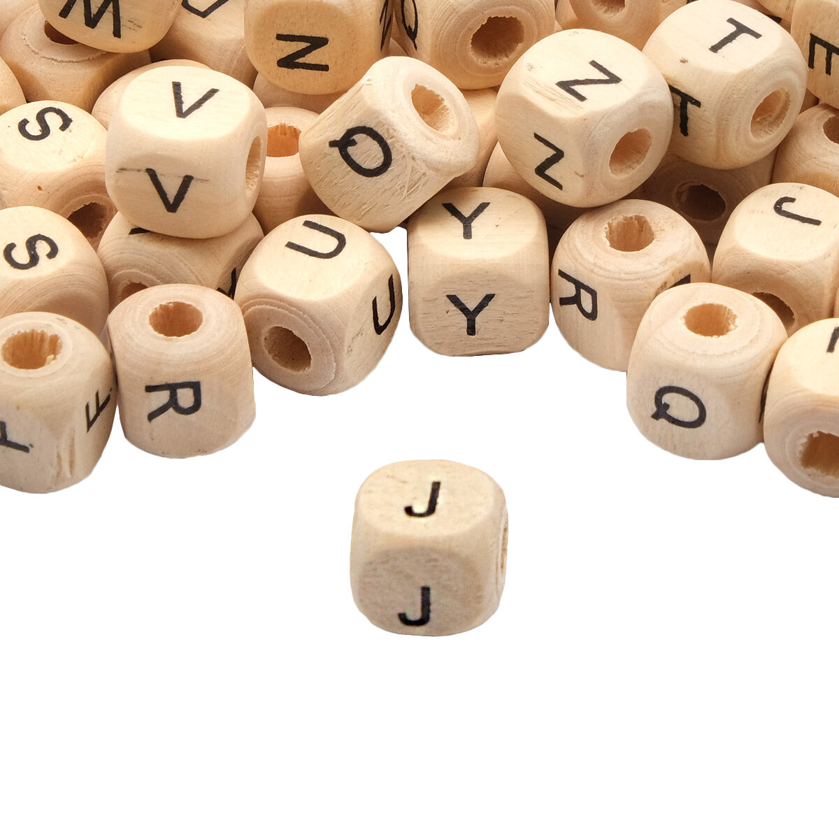 Бусины для рукоделия деревянные с буквами Английский алфавит, 10*10мм Astra&Craft