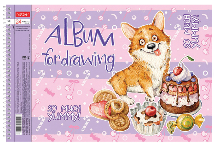 Альбом д/рис. А4 24л, спираль, обложка картон, HATBER, 205х290мм, Корги, 24А4Всп