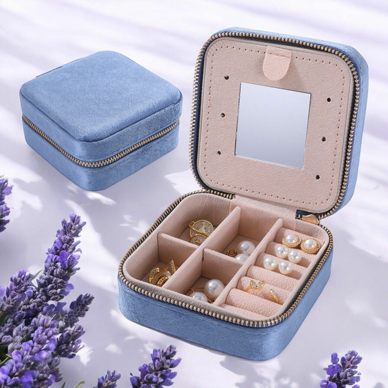 Бархатная шкатулка для украшений Малика голубая, дорожный органайзер для украшений