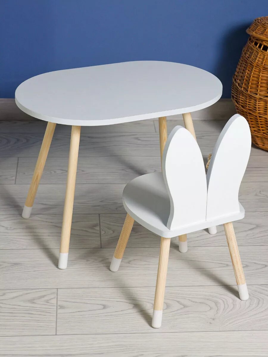 Детский стол и стул зайка, белый комплект детской мебели RuLes