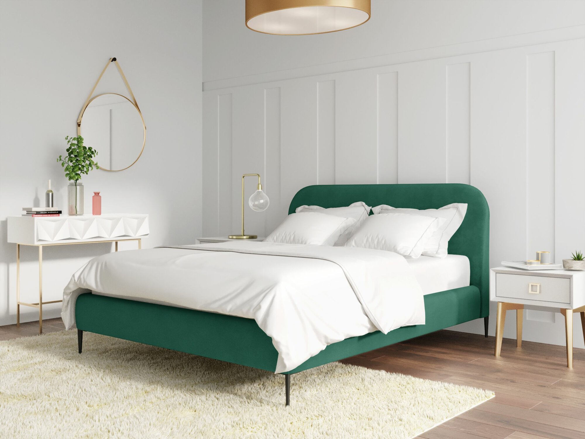 Двуспальная кровать 120х200, "Tailor" с мягким изголовьем для дома, для спальни, ортопедическое основание. Велюр зеленый (без подъёмного механизма) Velutto 033