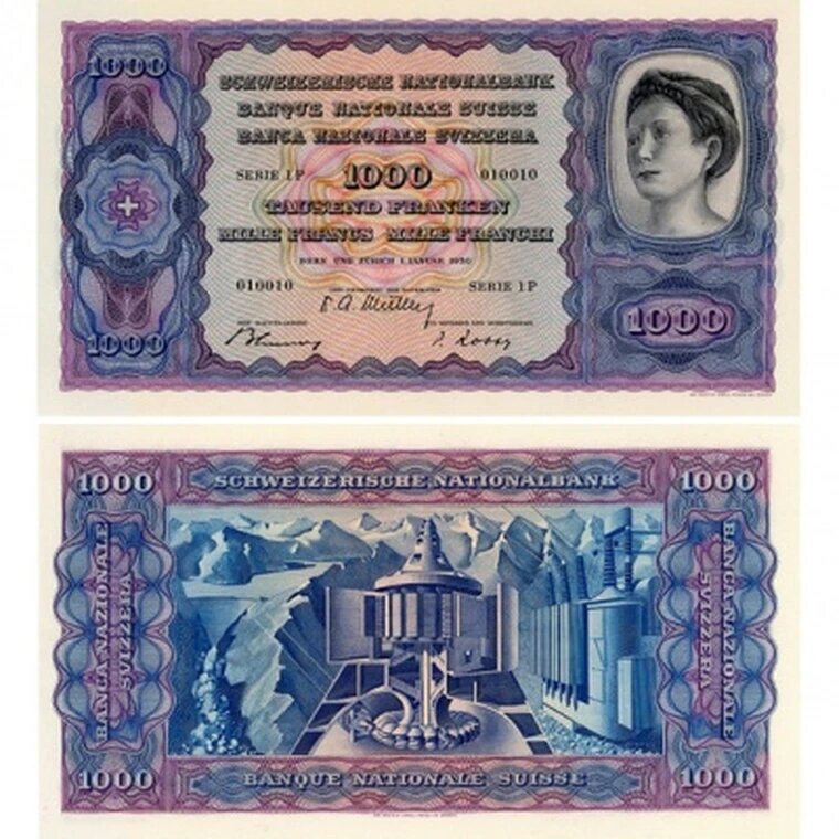 1000 франков 1950 года Швейцария, сувенирная копия, банкноты и купюры редкие коллекционные