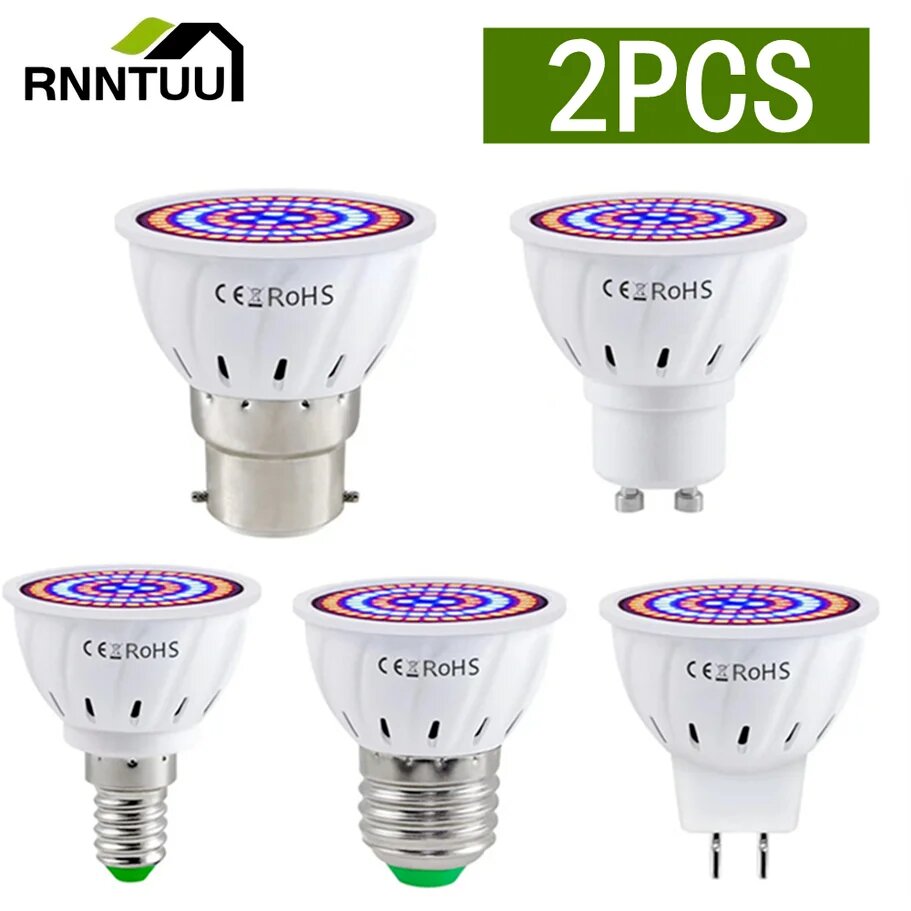 РnnTuu светодиодная фитолампа для растений 48/60 ЛЕД E27 E14-80leds-2PCS