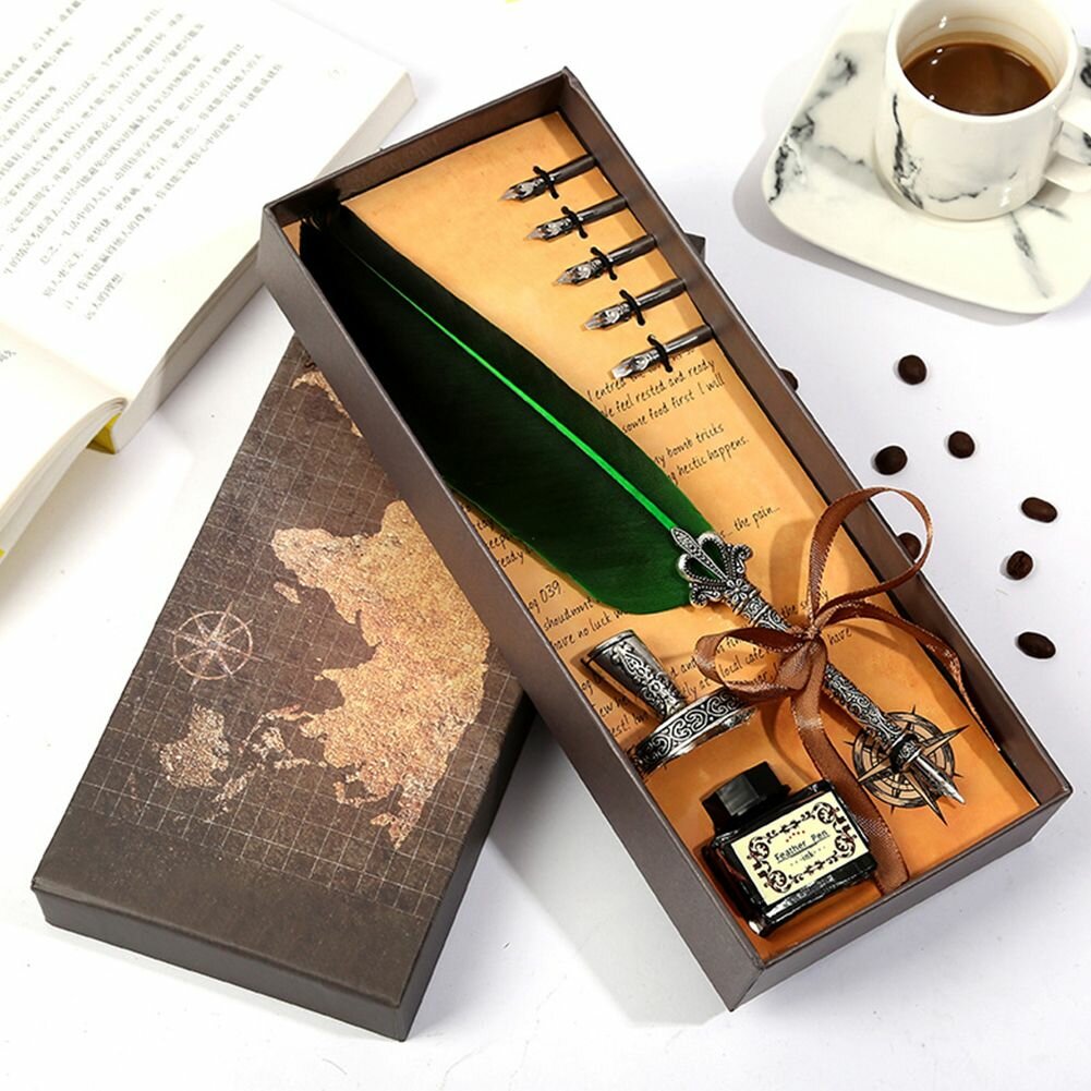 Аллиграфическое перо Dip Pen + чернила + набор перьев (зелёный)