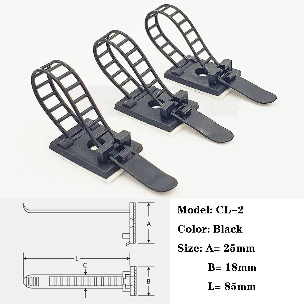 Держатели кабельных стяжек черные и белые 10 штук CL-2-black-10pcs