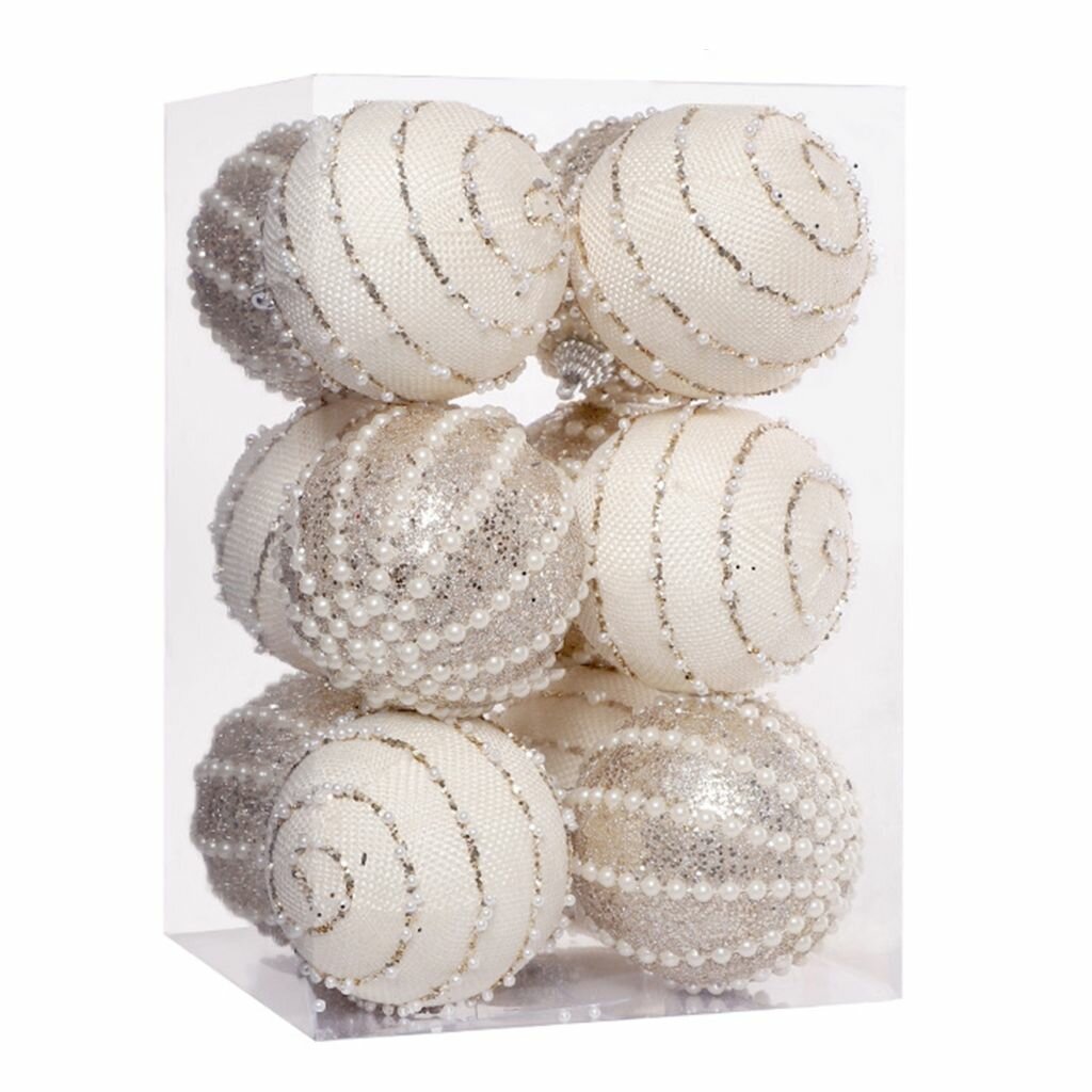 12шт/коробка, набор рождественских шаров из пенопласта с цепочкой из бисера-белый