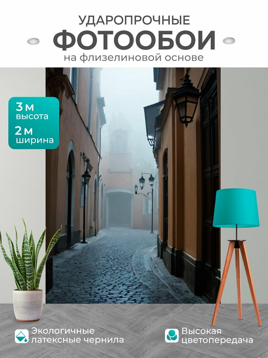 Фотообои моющиеся ударопрочные "Туман в стиле барокко, уединенная аллея, скрытая в густом тумане, архитектурные элементы в стиле барокко, игра света и тени" 200x300 см. флизелиновые на стену