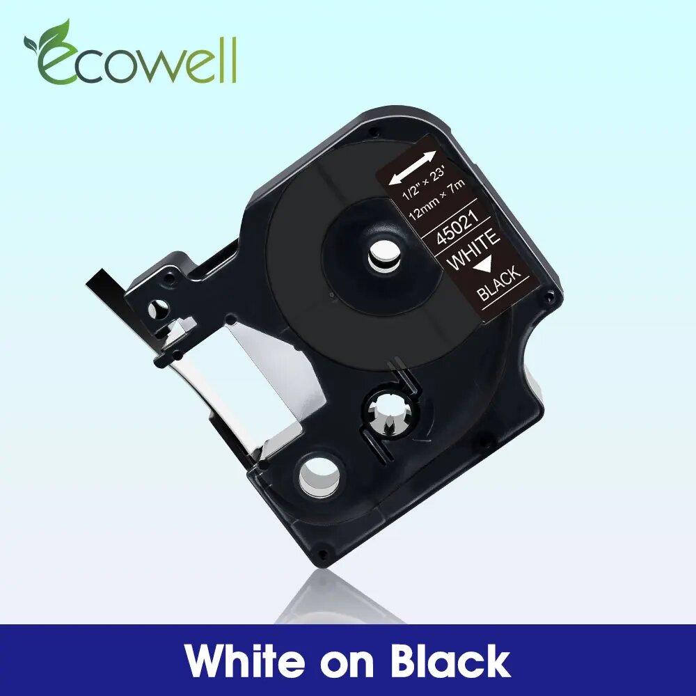 Ecowell Лента для Dymo LabelManager 9 мм, White on Black