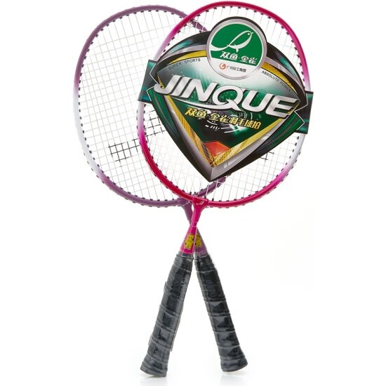 Ракетки для бадминтона Double Fish JINQUE LT-101 детск, для начинающ, дл.450мм, стал. стерж, алюм. обод, малин/