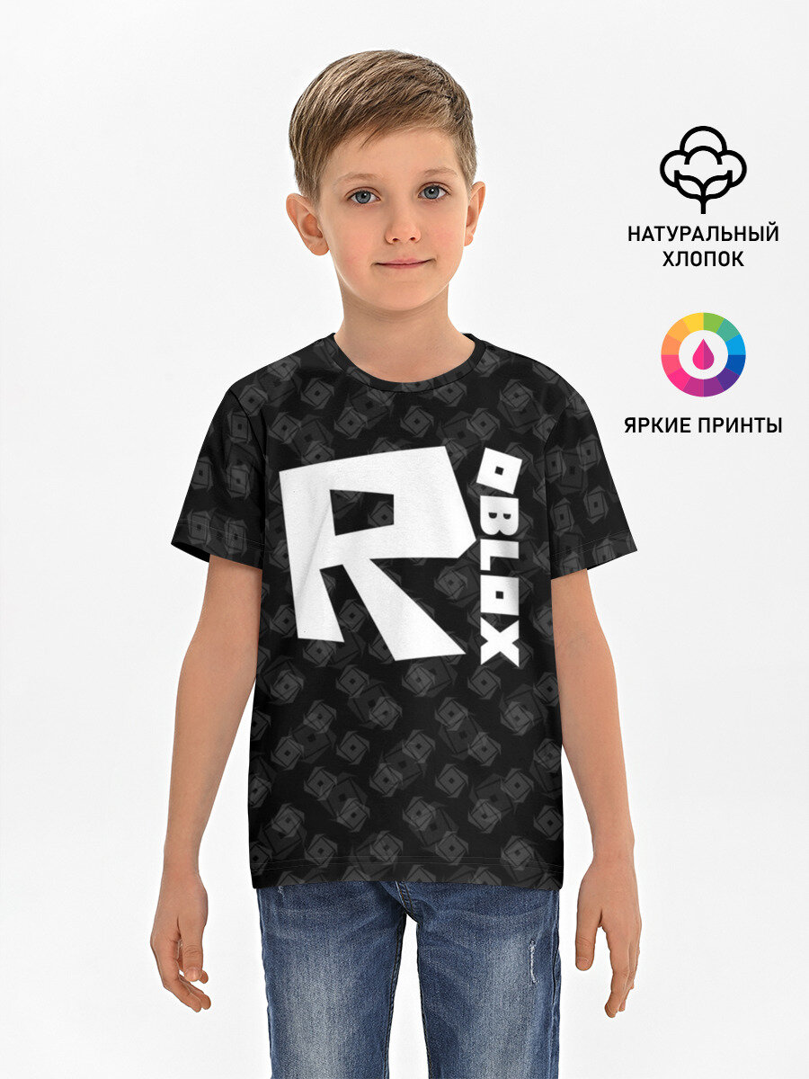 Футболка хлопковая детская РОБЛОКС ПАТТЕРН ЛОГОТИП