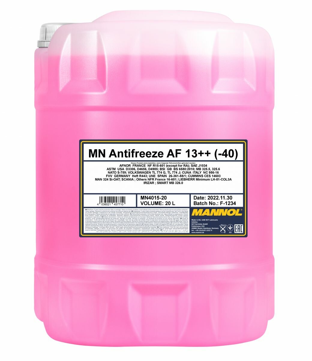 Антифриз MANNOL Antifreeze AF13++ (-40 C) 4015 - 20 л, лобридный, готовый раствор