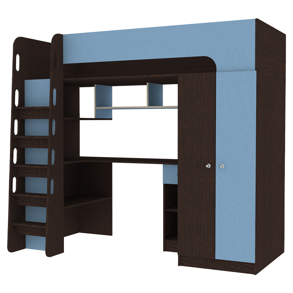Кровать чердак Астра 10 Венге Светло Синий/Голубой