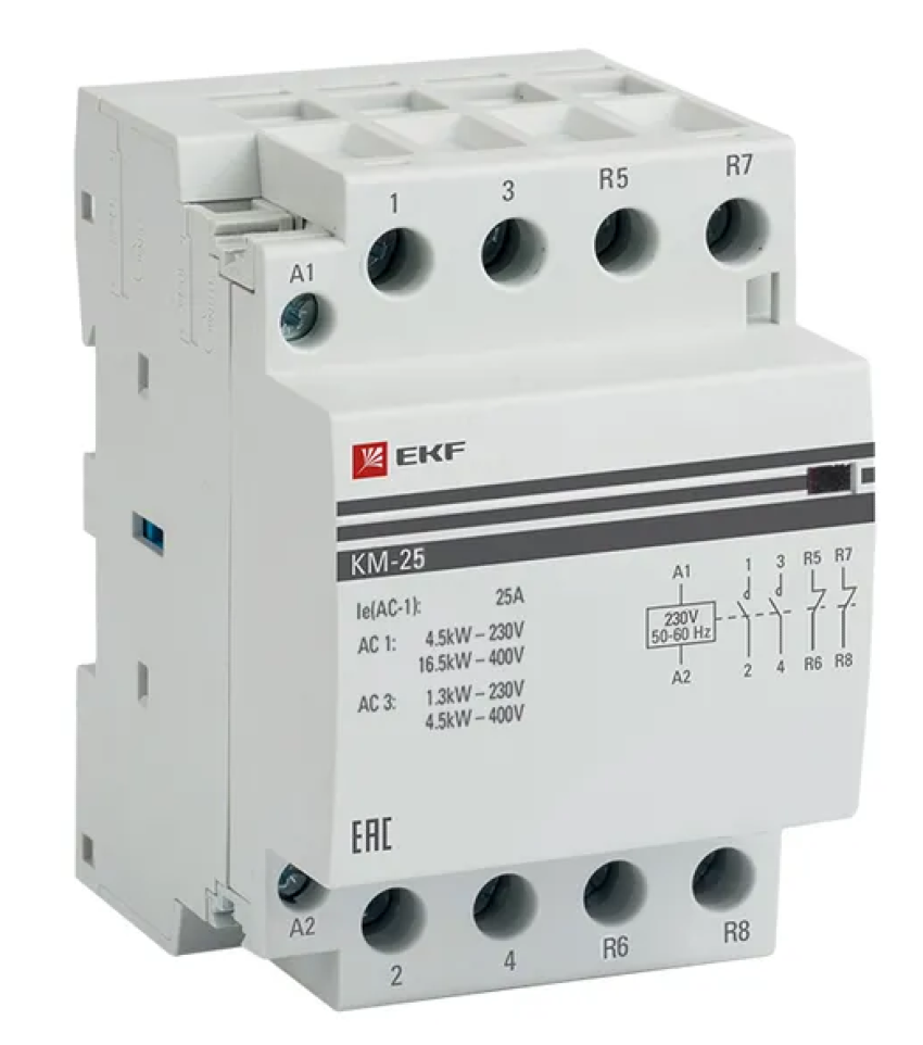 Контактор модульный EKF / ЕКФ PROxima КМ 25А AC 3 модуля 400В 2NО+2NC, km-3-25-22 / коммутационное оборудование