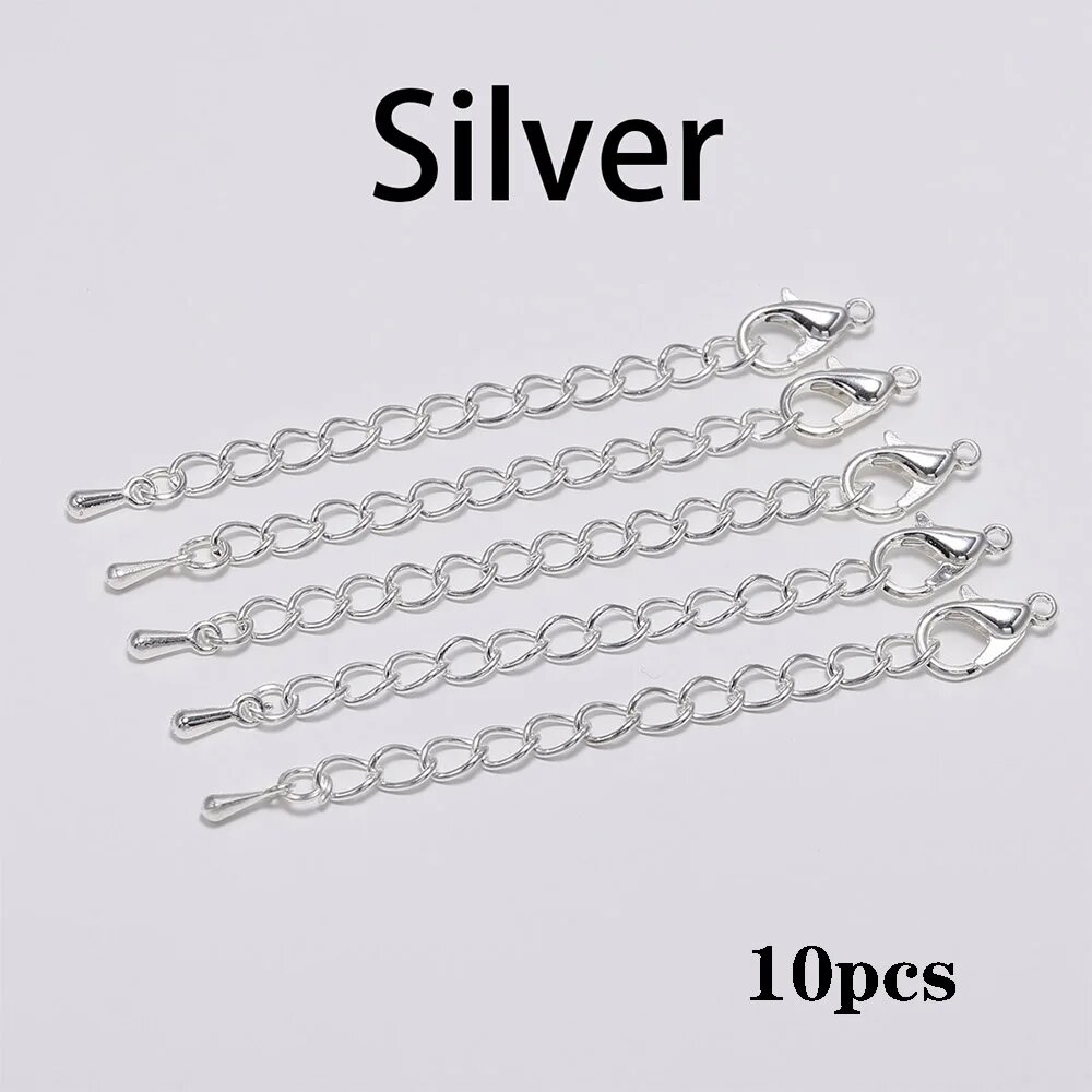 Серебряные цепочки-карабины 50 мм, 10 шт