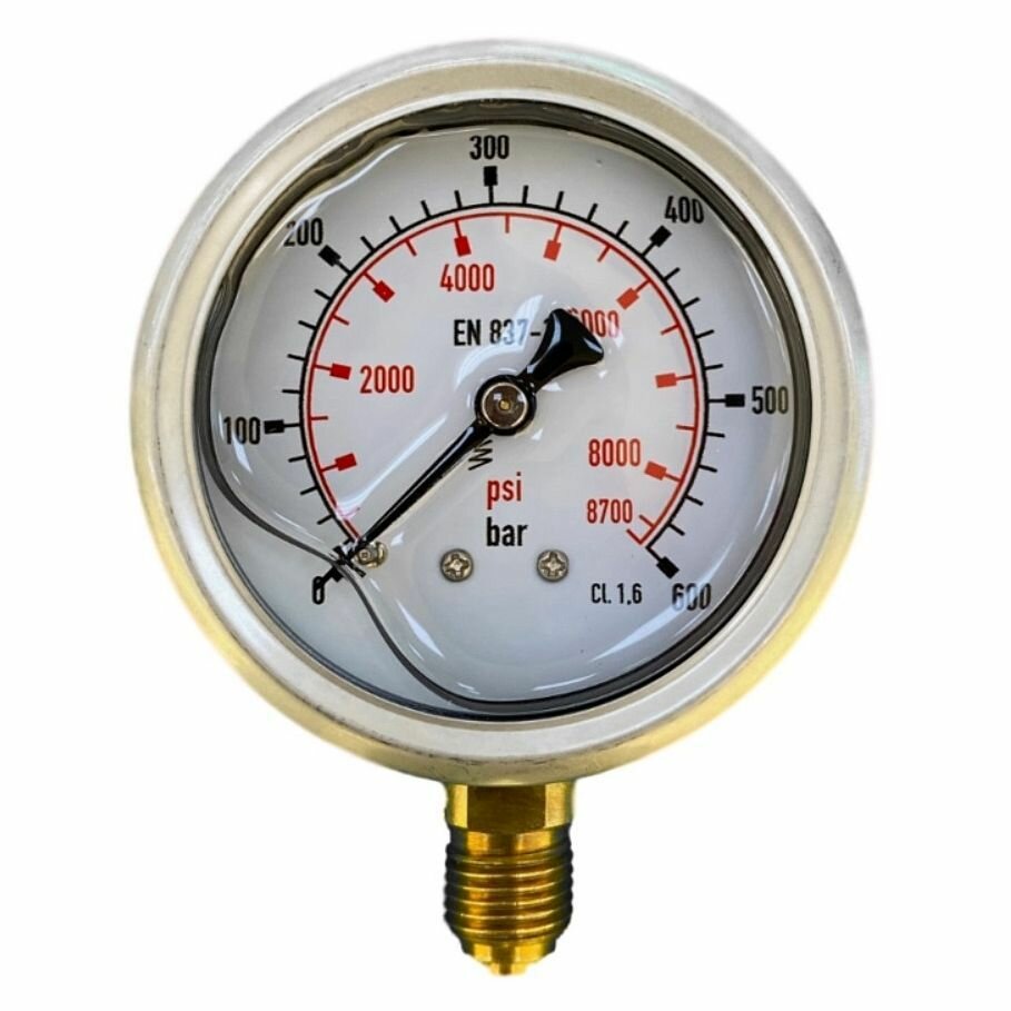 Манометр высокого давления радиальный, вертикальный, 600 бар, 63 мм, 1/4 внеш.