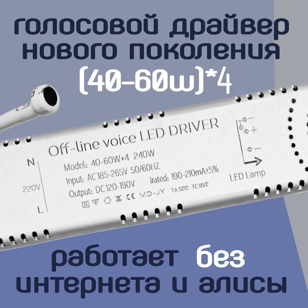 Драйвер/блок питания для люстры LED DRIVER 2.4G (40-60W)*4 с микрофоном + комплект переходников! Тройной контакт(3PIN). Управление через голос без помощи интернета и Алисы!