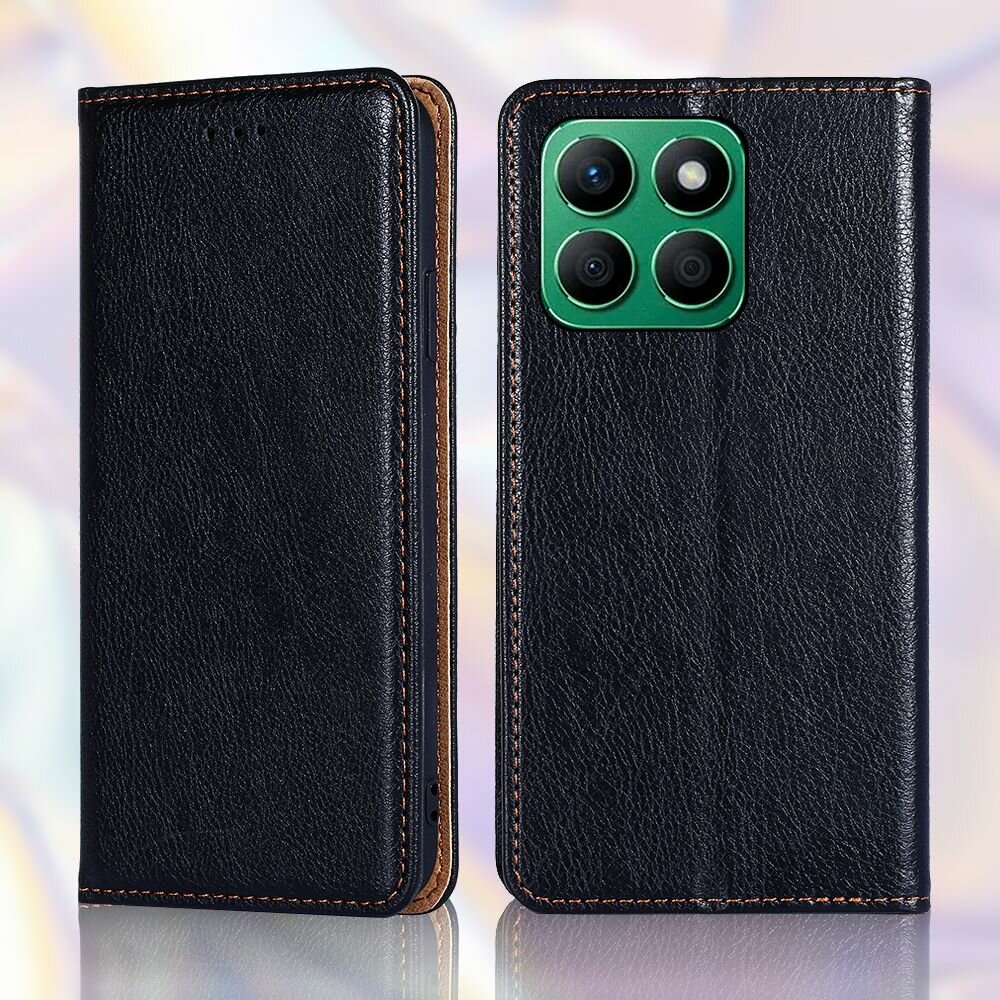 Черный противоударный чехол-книжка MyPads из кожи для Honor X8b с подставкой