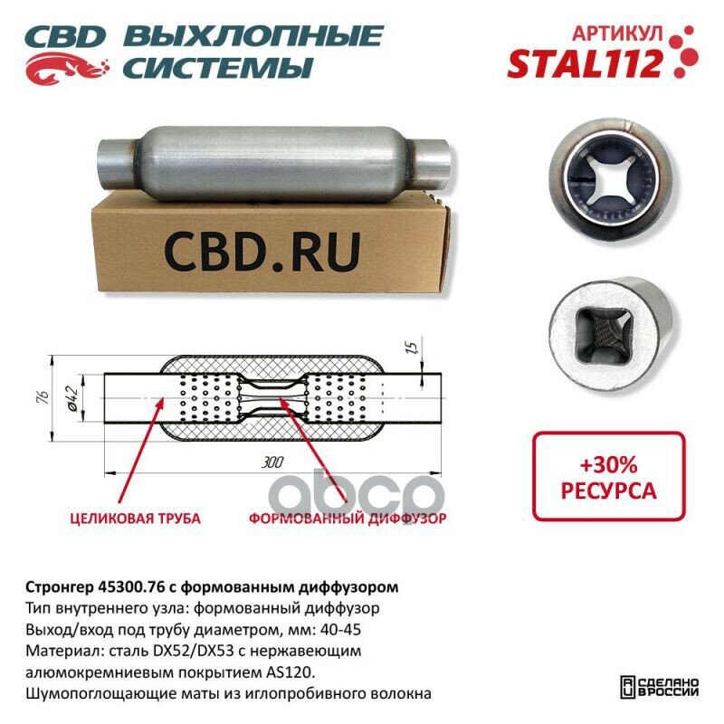 Стронгер с перфорированным диффузором для UNIVERSAL /D=76x45mm L=300mm CBD STAL112 CBD арт. STAL112