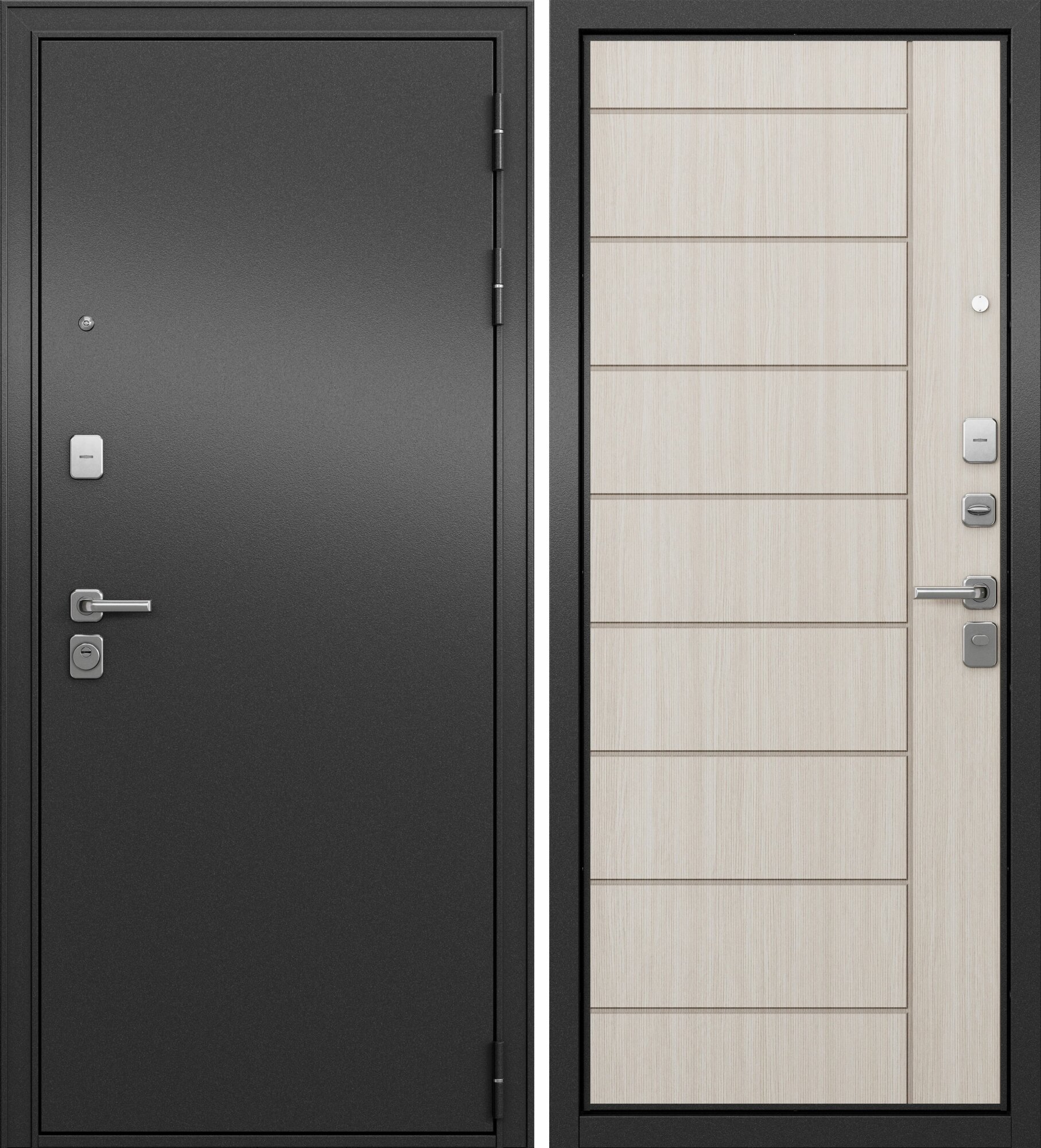 Дверь входная металлическая TRUST MASS 136 Антрацит букле-Ларче бьянко, мат. хром кв. 860 правая