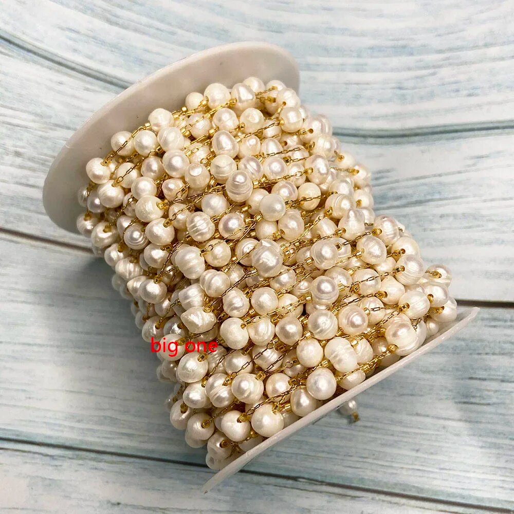 Золотая цепочка с жемчугом Water Pearl Big, 1 метр
