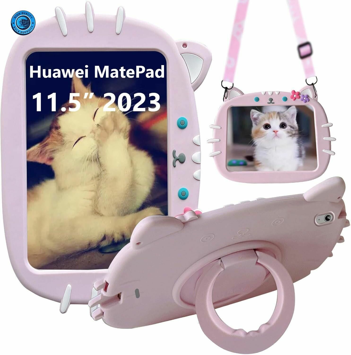 Детский чехол для Huawei MatePad 11.5" (2023) Shock Proof 360 градусов поворотный захват кронштейн с наплечным ремнем, кошка
