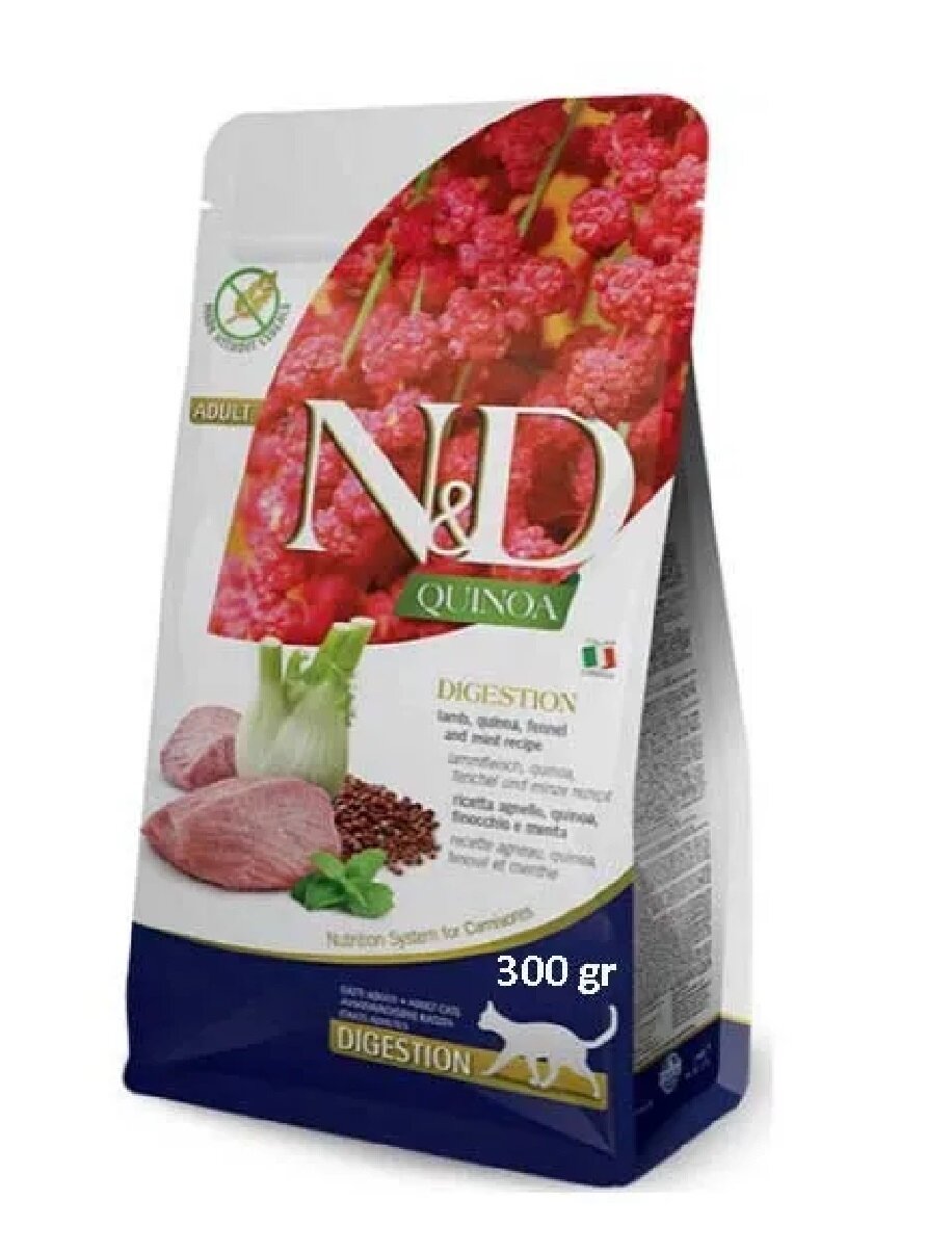 Farmina Корм сухой ND CAT GF Quinoa Digestion Lamb для взрослых кошек с ягненком ЖКТ 300 г