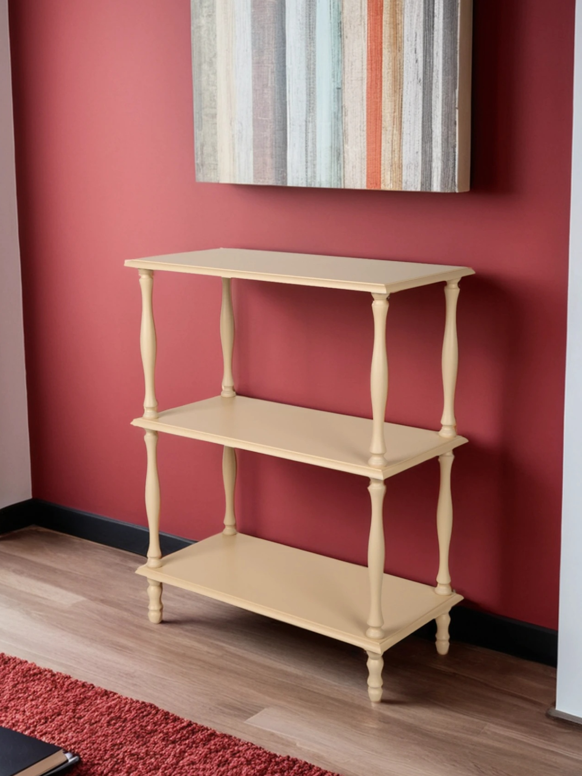 Этажерка стеллаж деревянная K-home Женева (3 полки), высота 87 см, цвет слоновая кость