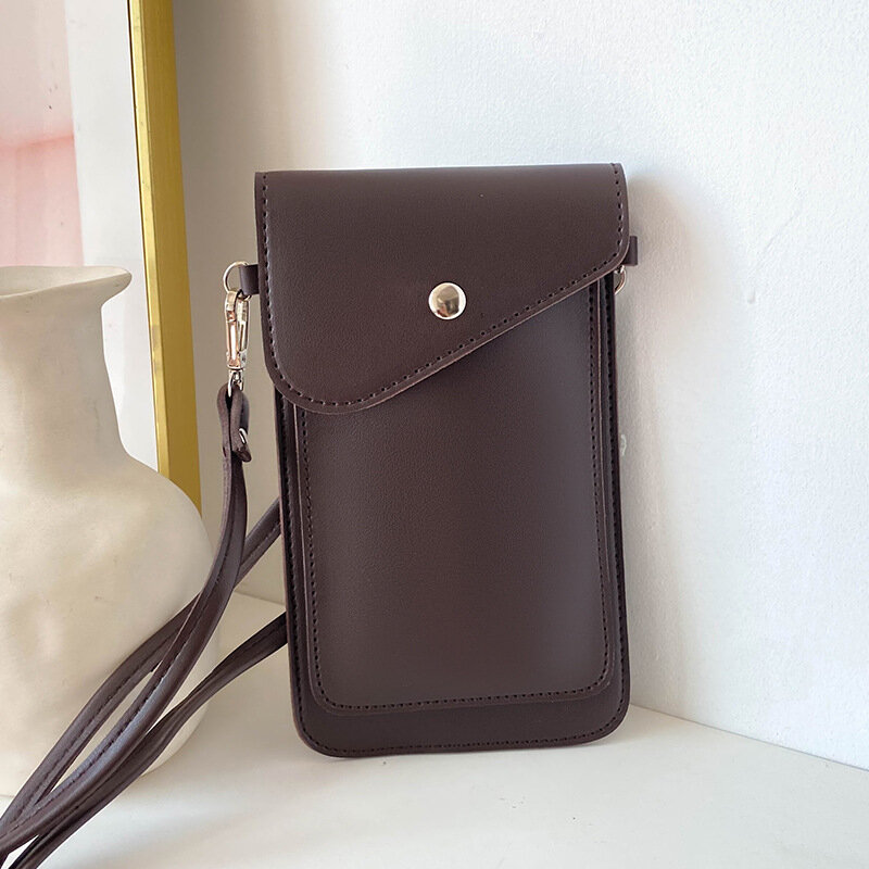 Сумка для телефона, кожаная, двухслойная, коричневая