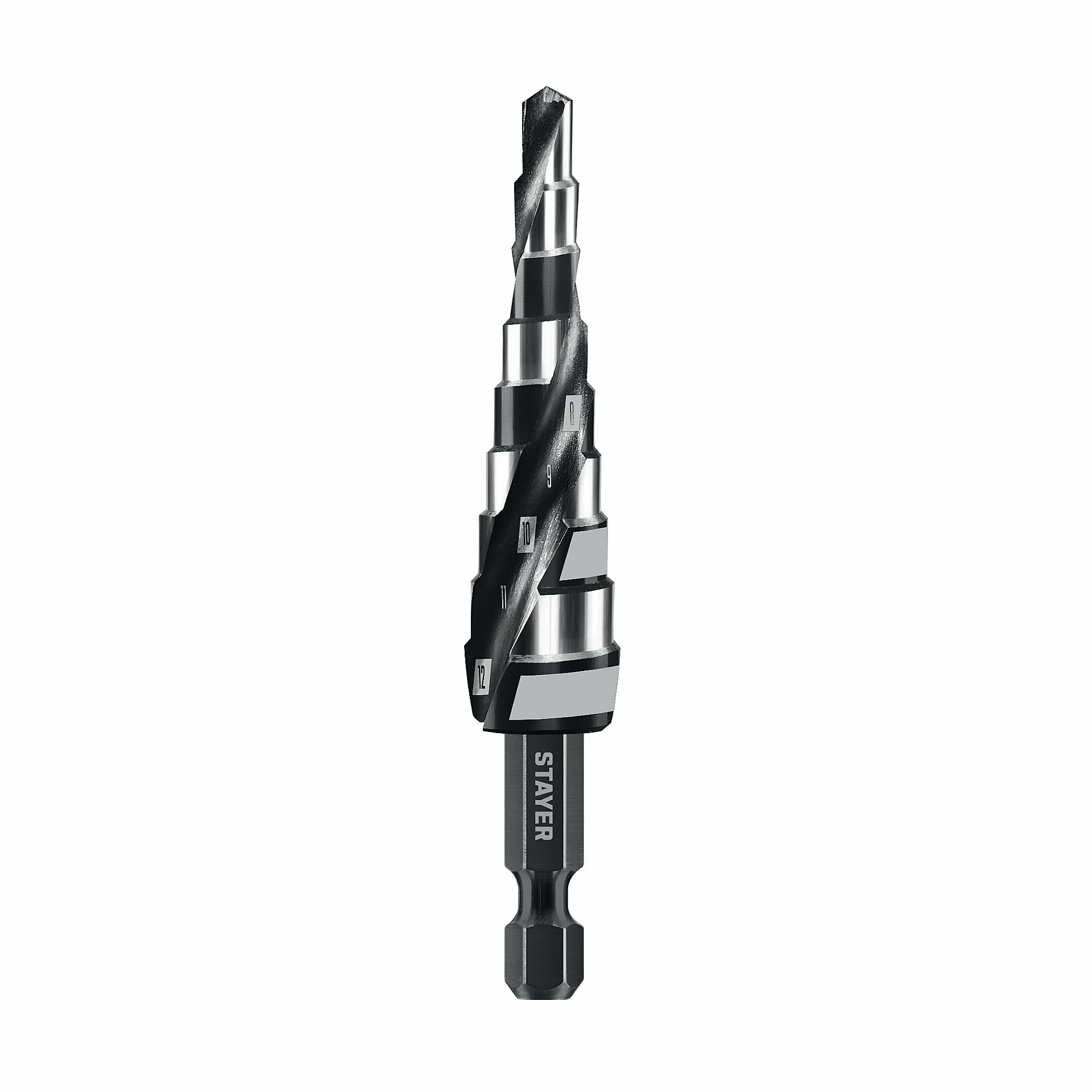 Сверло ступенчатое STAYER Pro-Max, 4-12мм, 9 ступеней, винтовая спираль