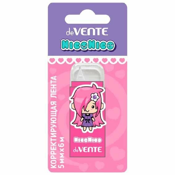 Корректирующая лента deVENTE "NicoNico", 5 мм, 6 м, розовый непрозрачный корпус (4062328)