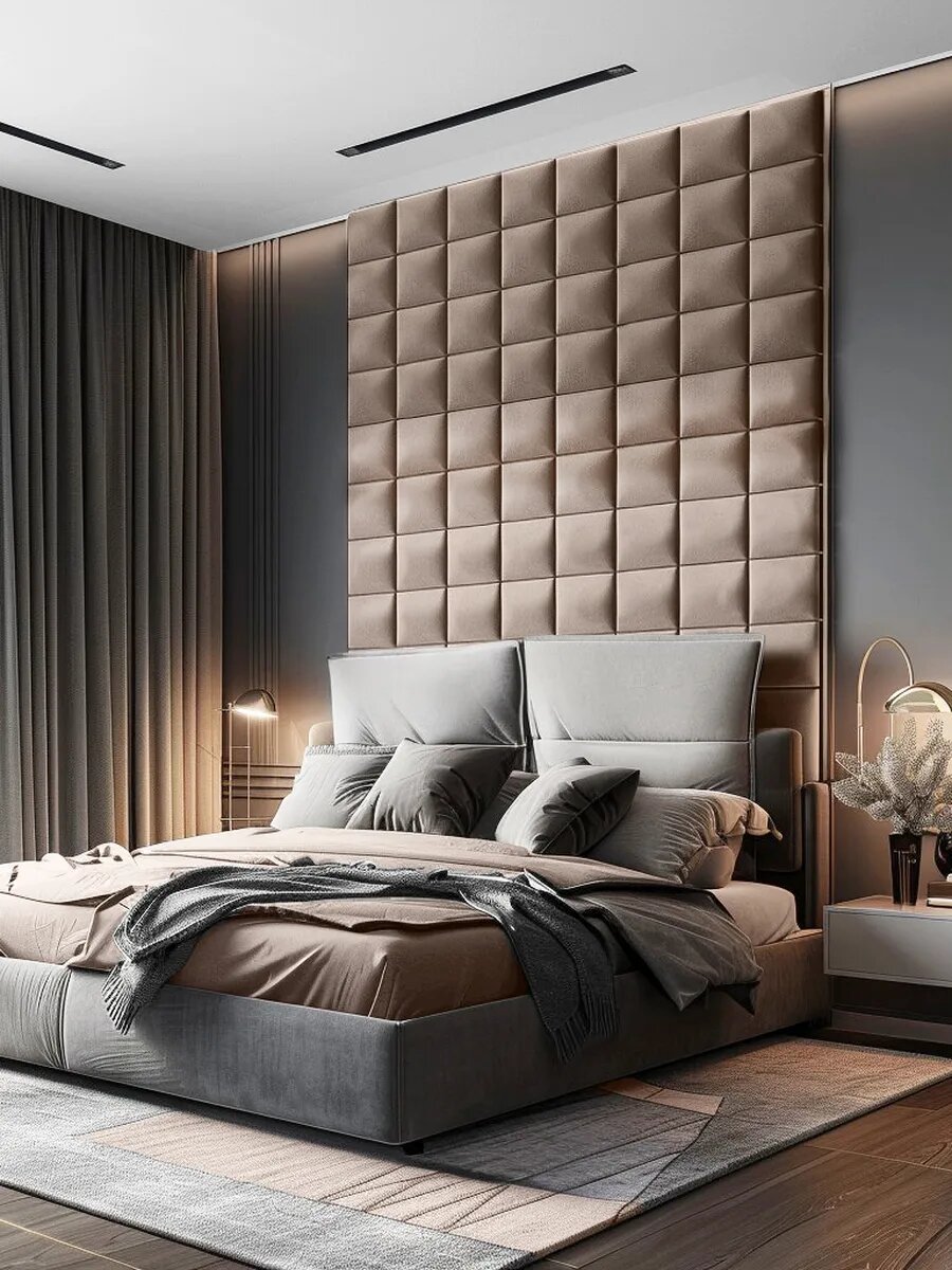 Мягкая стеновая панель 25х25 см, 4 шт бежевая