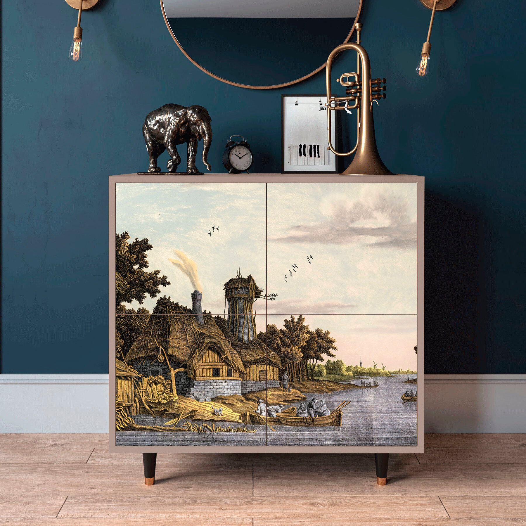 Комод - STORYZ - BS3 Mill along a River by Jonas Zeuner, Размер - 94 x 96 x 48 см, Цвет корпуса - Бежевый