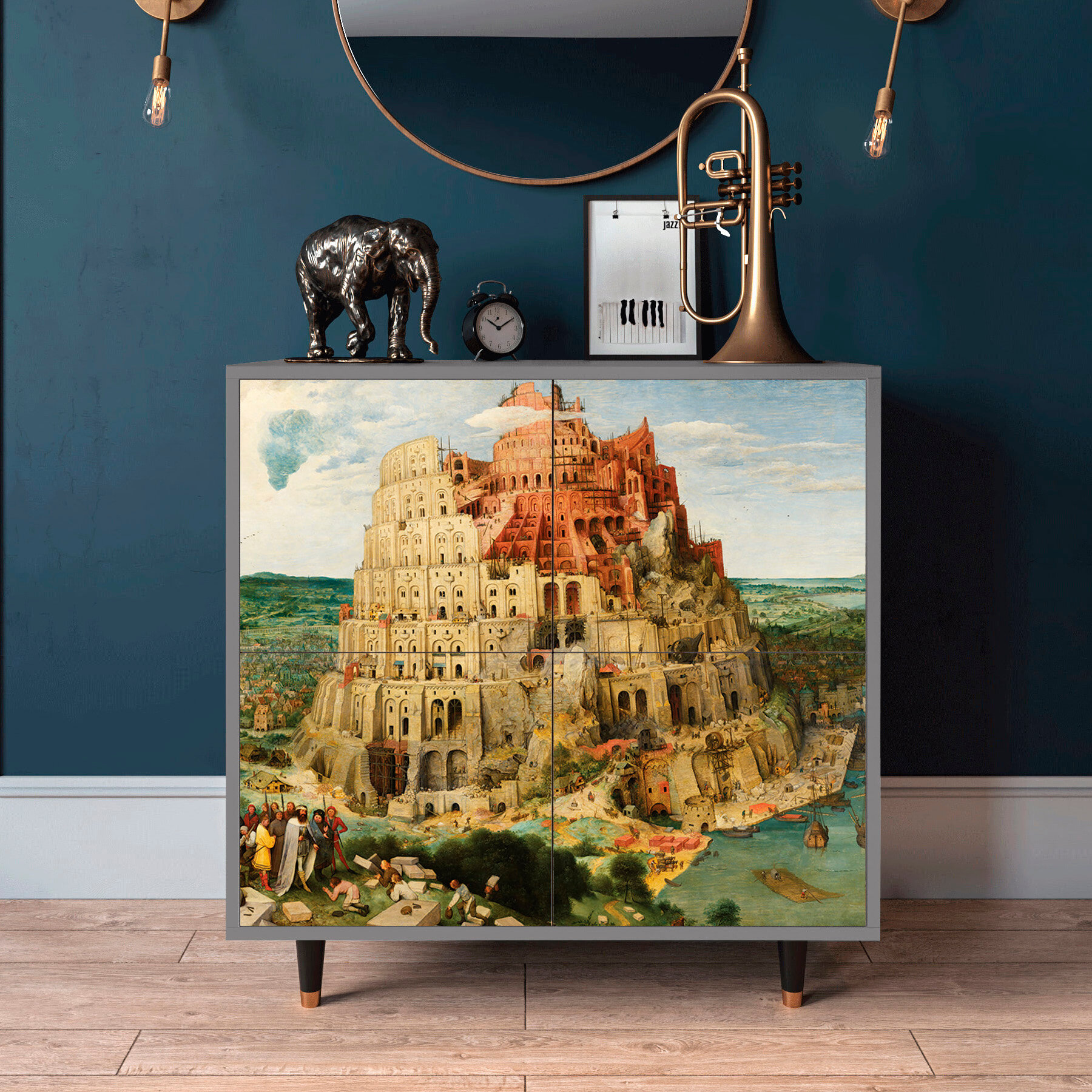 Комод - STORYZ - BS3 Elder The Tower of Babel by Pieter Bruegel, Размер - 94 x 96 x 48 см, Цвет корпуса - Серый