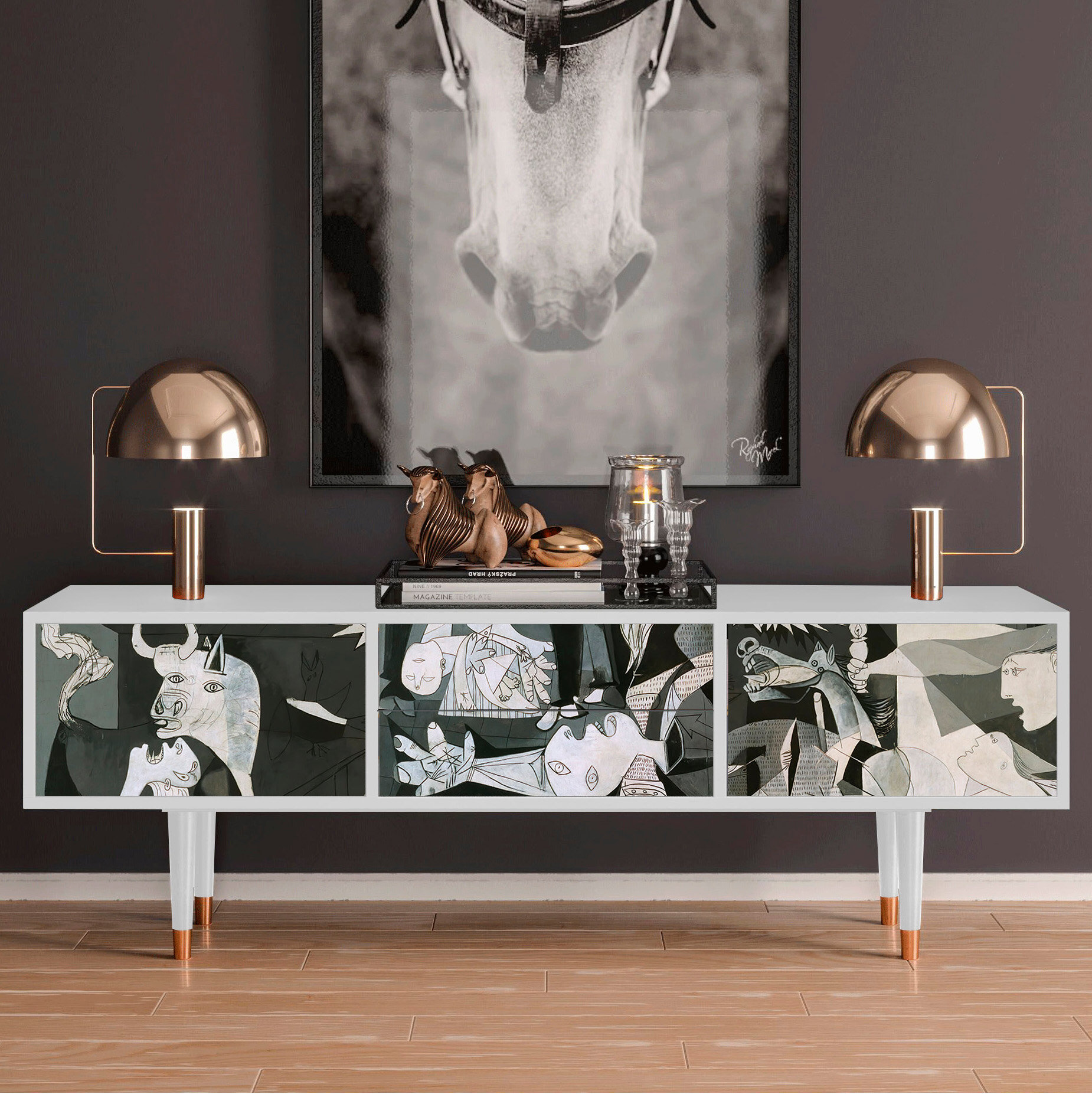 ТВ-Тумба - STORYZ - T4 Guernica by Pablo Picasso, Размер - 170 x 59 x 48 см, Цвет корпуса - , Белый