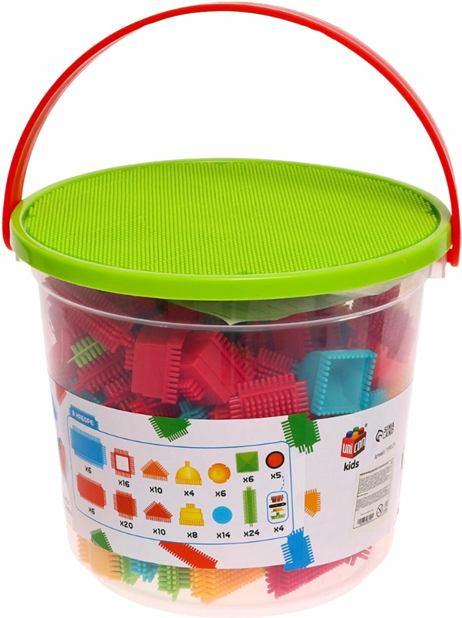 Конструктор игольчатый пластиковый для самых маленьких, тактильный игровой набор для детей в ведерке, 150 деталей