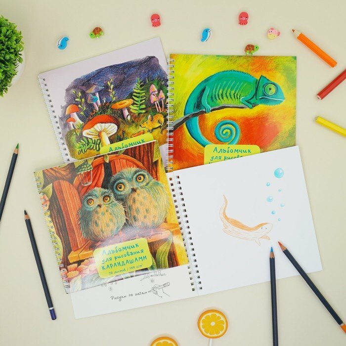 Альбом для рисования на гребне карандашами Хамелеон 20л АС202471 6+